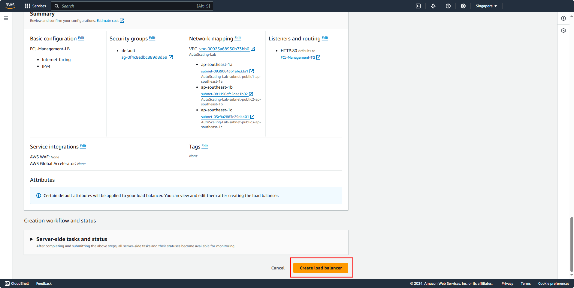 Create Load Balancer :: DEPLOYING FCJ MANAGEMENT APPLICATION WITH AUTO SCALING GROUP.